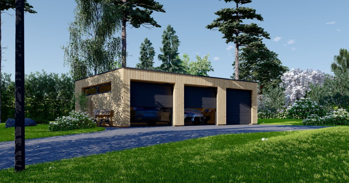 Dreiergaragen: Holzgarage für 3 Autos kaufen bei Pineca.de