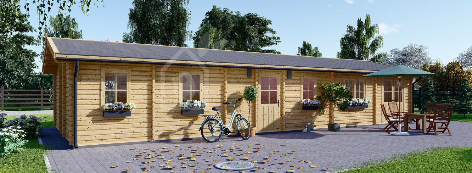 Mobilheim aus Holz BRIGHTON M (Isoliert, 44+44 mm), 15x6 m, 90 m²