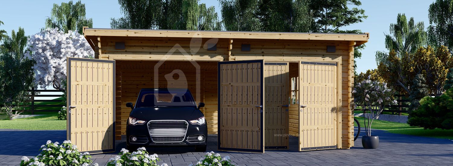 Doppelgarage aus Holz MODERN (44 mm) 6x6 m, 36 m² mit Flachdach