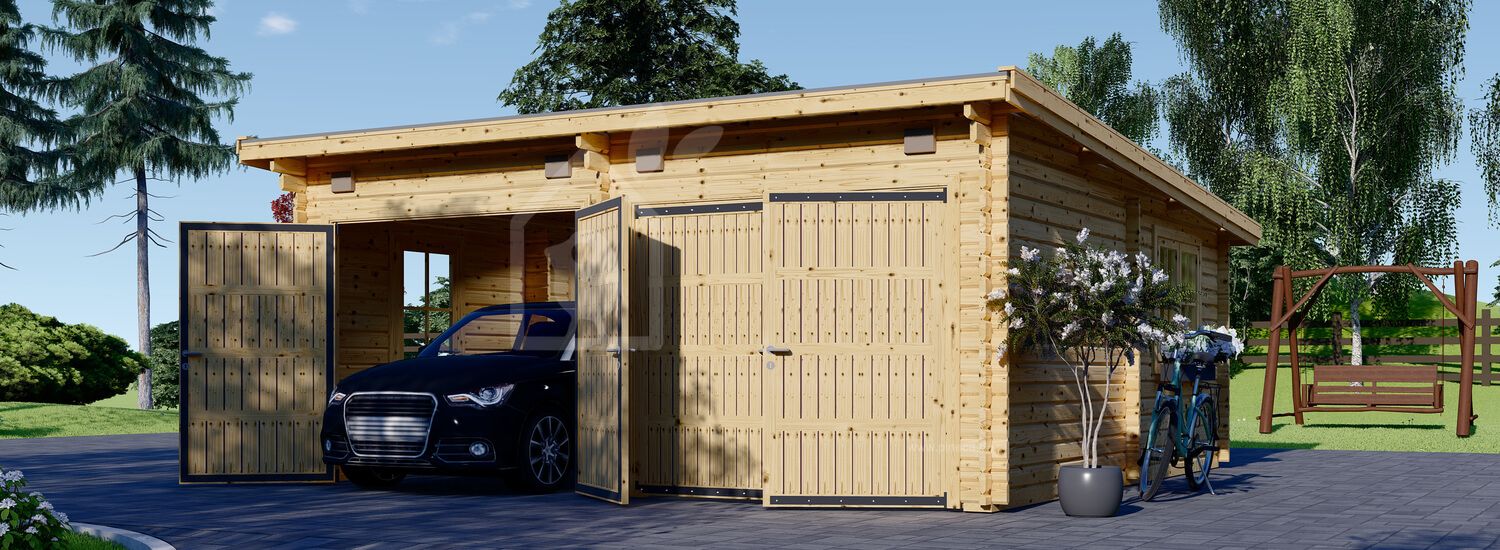 Doppelgarage aus Holz MODERN (44 mm) 6x6 m, 36 m² mit Flachdach